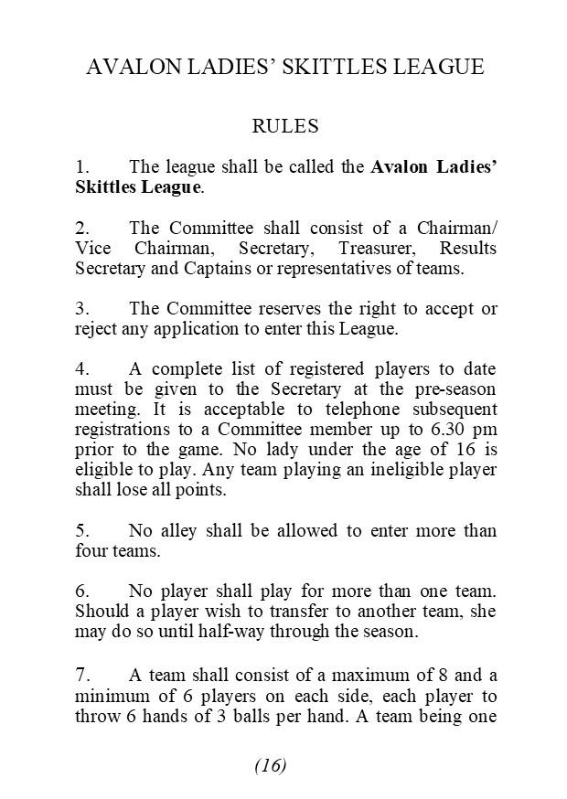 Rules – Avalon Ladies Skittles League